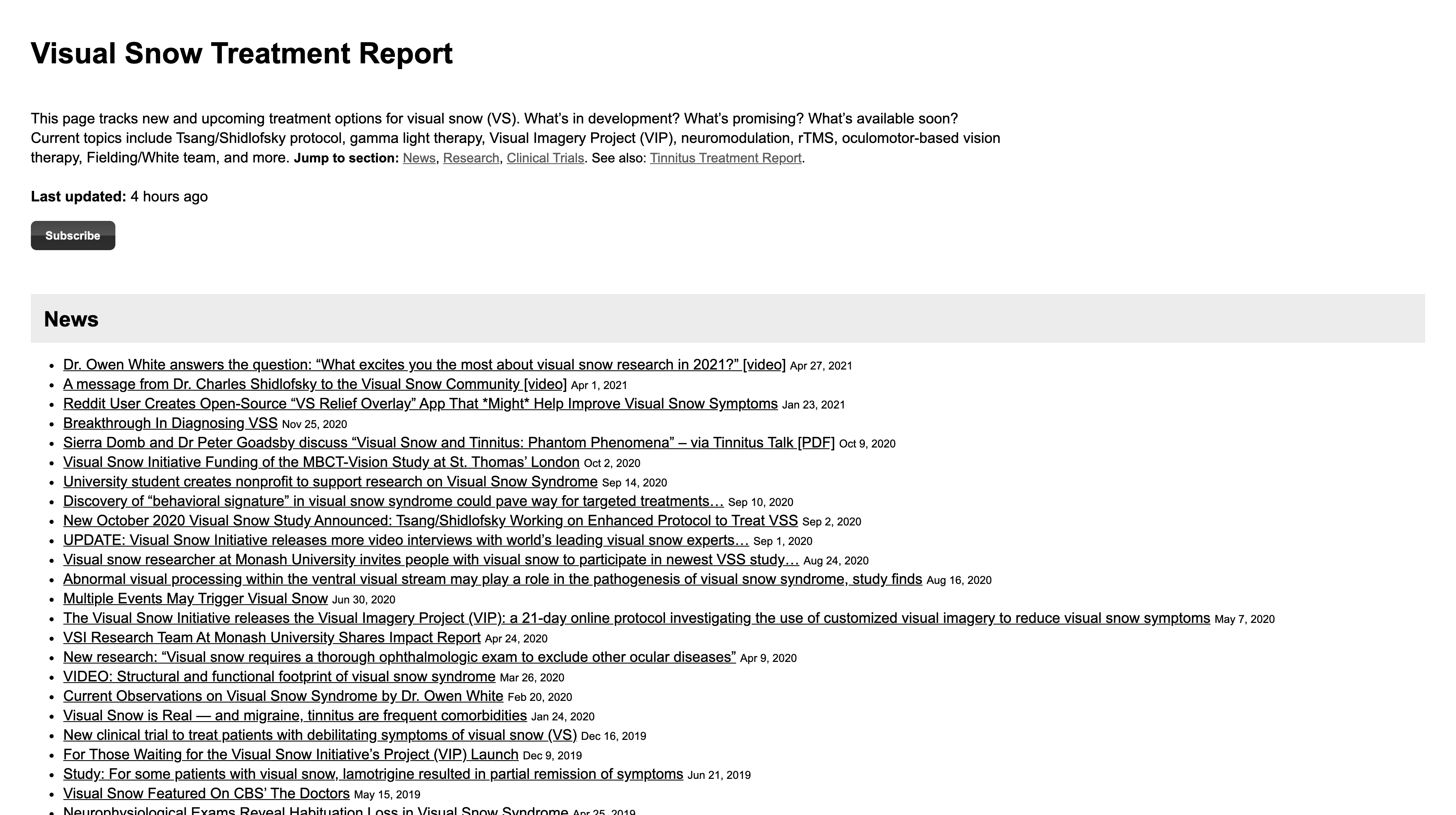 Visual Snow Treatment Report